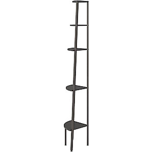 vidaXL 5-Tier Corner Storage Shelf - Black Steel Frame Bookcase for Living Room, Bedroom, Office - 17.9"x12.4"x70.9" Size