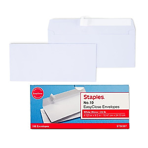 Staples 394053 Easyclose #10 Envelopes 100/Box