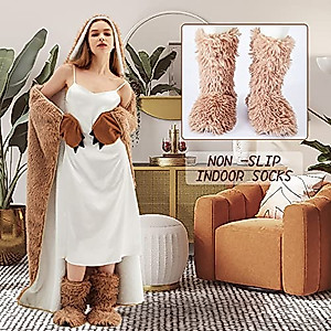 Sloth Blanket Hoodie Wearable Blanket Warm Sherpa Fleece and Soft Faux Fleece Fabric with Gloves and Plush Slipper Sock Throw Cloak blankets for Adults and Kids