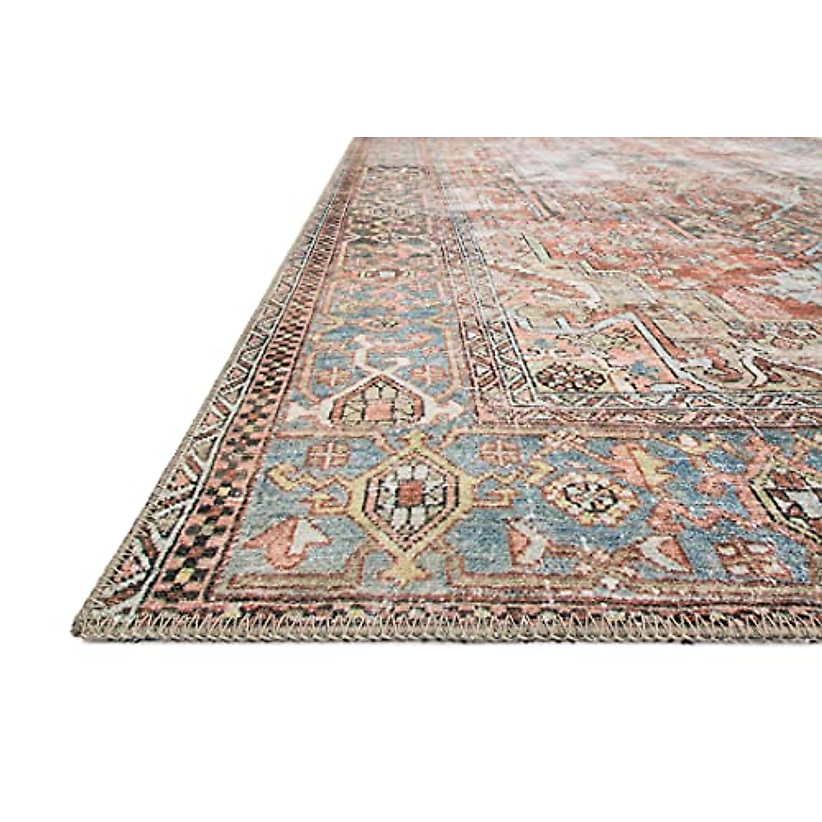Loloi II Loren Terracotta/Sky 3'-6" x 5'-6" Accent Rug