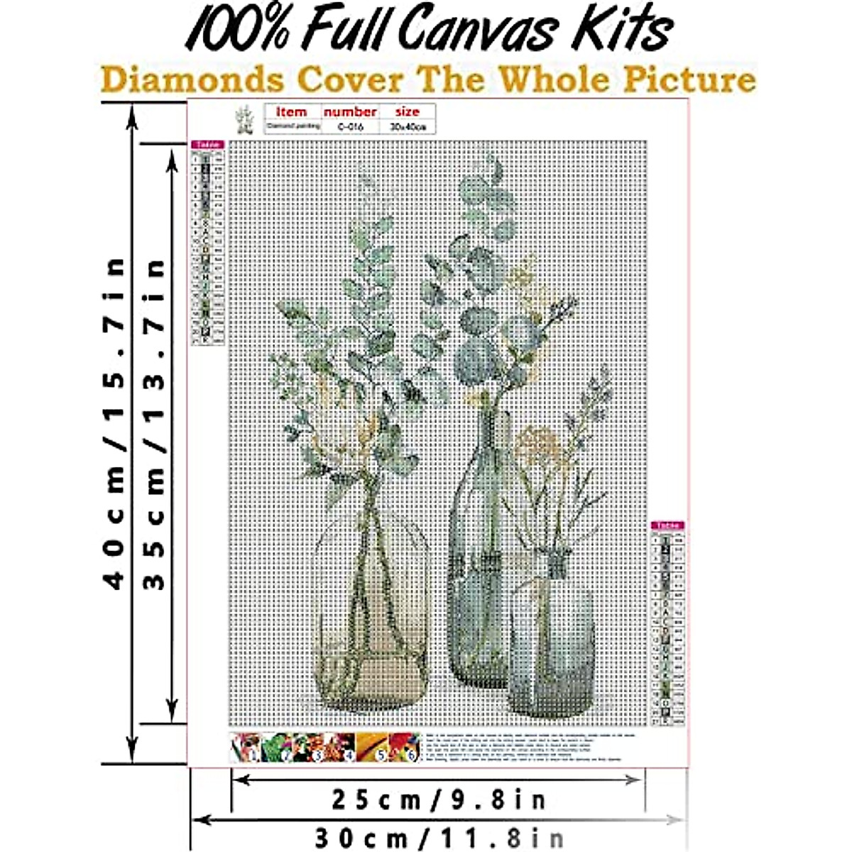 VeGuude Diamond Painting Kits for Adults - Three VasesDIY 5D Diamond Art Kits Full Drill Diamond Dots Paintings with Diamonds Gem Art and Crafts Home Decor 12x16inch