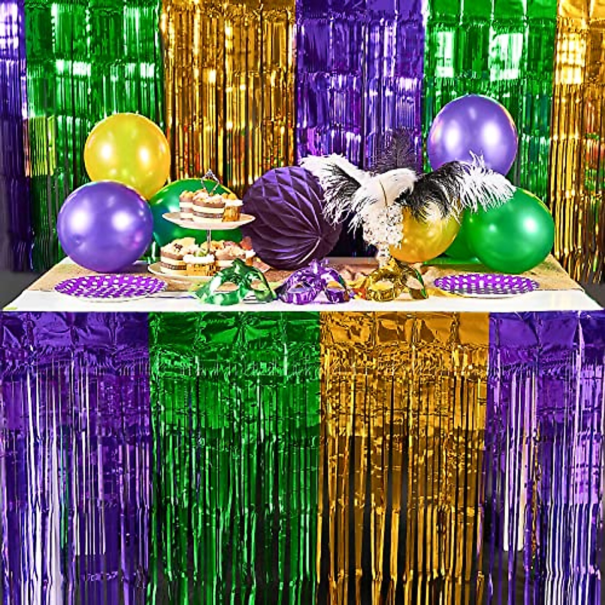 PartyWoo Mardi Gras Decorations set and Crepe Paper Streamers Gold 4 Rolls
