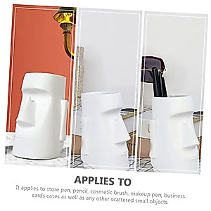 Operitacx Stone Pencil Holder Multifunctional Storage Box Eye Glasses Storage Organizer Pencil Organizer Case Easter Island Stone Pen Holder Desk Pen Organizers Desktop Storage Holder White