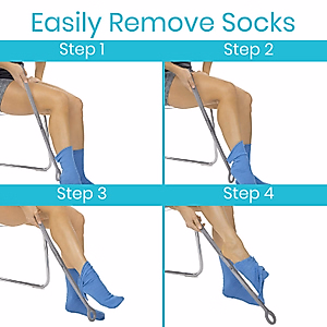 Vive Long Shoe Horn with Handle for Seniors (23") - Sock Remover and Long Handled Shoehorn for Men & Women - Boot, Shoe Helper and Sock Aid - Adjustable Extra Reach with Patent-Pending Foldable Design