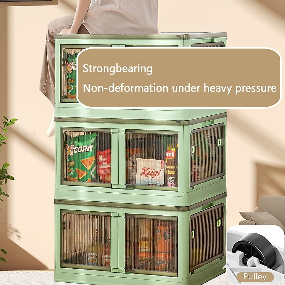 Stackable Storage Bins with Lids and Wheels, Stackable and Sturdy, Collapsible Plastic Storage Containers, Functional Folding Storage Box, Bedroom, Living Room, Study Room, Toy Room