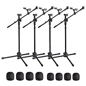 AW 4 Packs Microphone Boom Arm Stand Dual Mic Clips Adjustable Tripod Phone Holder for Performance Singing Wedding Stage and Outdoor