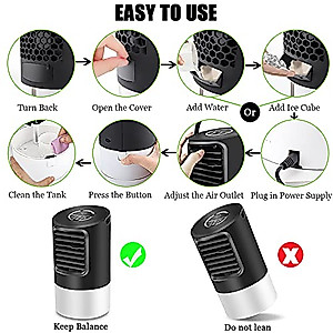 OVPPH Portable Air Conditioner Fan, Personal Evaporative Cooler Mini Desk Cooling Fan with Handle, 3 Speeds, Timer, 7 LED Light Circulator Humidifier Misting for Bedroom Home Office, Fashion Black