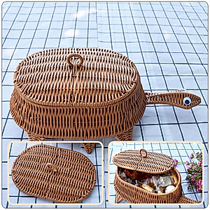 BESTOYARD Turtle Rattan Basket Pantry Wicker Basket Makeup Basket Handmade Rattan Baskets Rattan Woven Basket Toy Container Trinket Tray Chips Imitation Rattan Plastic Rattan Candy Plate