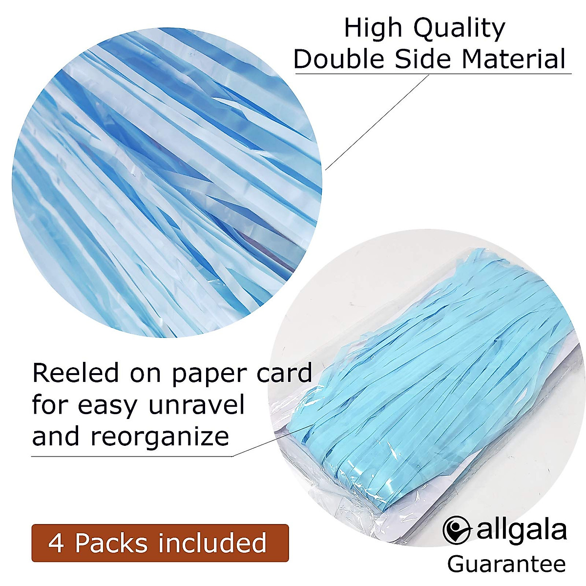 Allgala 4 Pack Macaron Blue Metalic Tinsel Party Photo Backdrop Curtain 3.3x6.6 FT (1x2M) Photo Booth Background Curtains Door Fringe Décor Party Streamer for Birthday Graduation New Year Eve