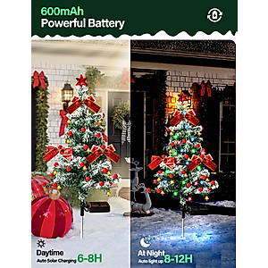 Solar Christmas Trees Lights Outdoor Decoration Waterproof, 40LED Small Solar Power Xmas Tree Pathway Lights, Solar Garden Decorative Stake Lights Yard Decor with Snow 2 Modes for Path Lawn Patio,2PCS