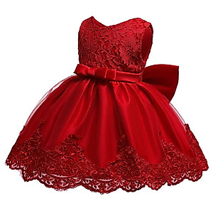 Flower Girls Dresses for Girls First Baptism FrocksToddler Hallowmas Birthday Party Ball Gown Dress (Red,110)