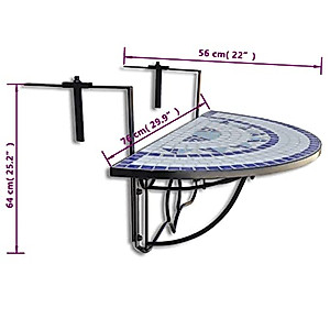 ZQQLVOO Hanging Balcony Table,Patio Table Decoration,Mosaic Table Outdoor,Mosaic Plant Stand,Garden Table,Tea Table,for Gardens,Decks,Porches and Backyards,Blue and White Mosaic