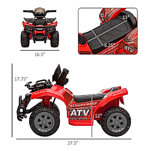 Aosom Kids ATV Four Wheeler Ride on Car, Motorized Quad, 6V Battery Powered Electric Quad with Songs for 18-36 Months, Red