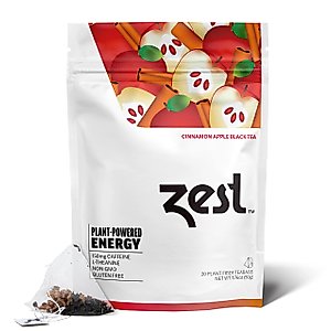 Zest 150mg High Caffeine Energy Leaf Blend - Cinnamon Apple Black Tea - 20 Pack Bag - All Natural Strong Flavored Healthy Coffee Alternative Highly Caffeinated Substitute - Perfect for Keto Diet