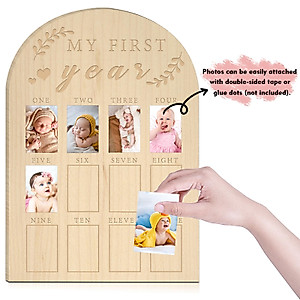 hongpar My First Year Photo Display Wood Board Baby's First Year Photo Frame Milestone Board 12 Months Baby Picture Frame 1st Birthday Nursery Decorations for Boy Girl Baby Keepsake Gift for Mom