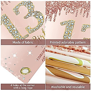 Happy 13th Birthday Banner Backdrop Decorations for Girls, Rose Gold 13 Birthday Party Sign Supplies, Pink 13 Year Old Birthday Poster Background Photo Booth Props Decor