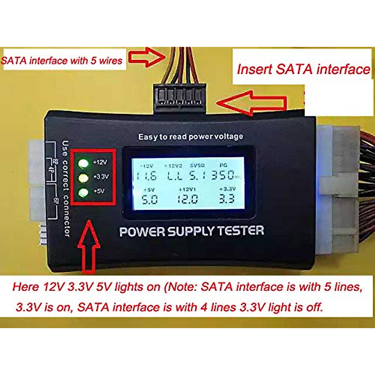 LinsyRC 20/24 Pin ATX Computer PC Power Supply Tester ATX BTX ITX SATA PCI-E HDD BYI Connectors LCD Screen Display