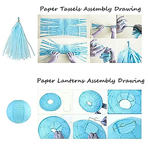 Baby Shower Decorations for Boy kit - Boy Baby Shower Banner,Foil balloons,Cake Toppers, Sash, Balloons, Paper Lanterns, Honeycombs, Tissue Paper Fans, Tassels,Blue Grey White