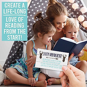 25 Books For Baby Shower Request Cards - Deer Baby Shower Invitation Inserts, Book Request Baby Shower Guest Book Alternative, Bring A Book Instead Of A Card, Baby Shower Book Request For Boys