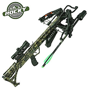 Rocky Mountain RM-415 Crossbow Kit with Crossbolts, 100 Grain Field Points, 4 x 32 Scope, Quiver, Rope Cocker and Rail Lubricant – Ready-to-Hunt