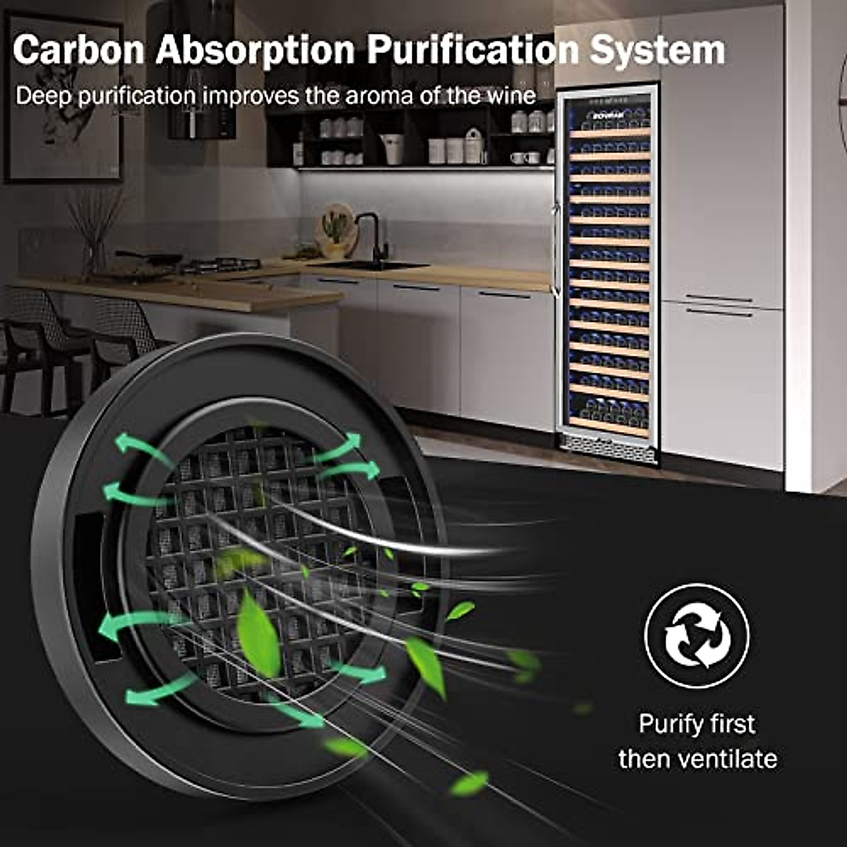 ROVRAk Advanced 24 inch Wine Cooler Refrigerator, 154 Bottle Large Capacity Frost Free Wine Fridge, Fashion Arc Handle with Digital Temperature Control Screen…