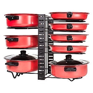 The Fine Living Co. 8 Tier, 3 DIY Methods Pots and Pans Metal Organizer for Cabinet, Pot Storage Organizer Rack, Pan Pot Rack for Kitchen Cabinet Organizer and Storage (Black)