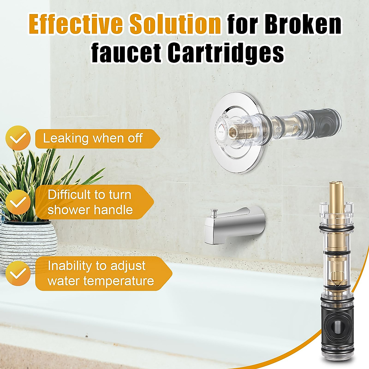 Hohean 8 Pack Dual Seal Cartridge Replacement Compatible with Moen 1225 1225B Cartridge, One Handle Kitchen and Bathroom Faucet Cartridge Fits Single Handle Faucet Showers, Brass