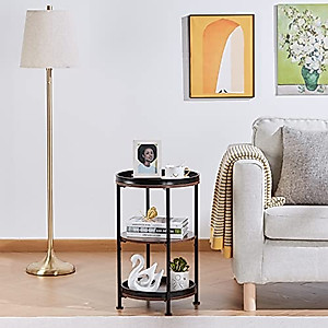 Dulcii Industrial Round End Table, 3 Tiers Round Side Table with Sturdy Metal Frame, Metal Round Sofa Table, Vintage Nightstand for Living Room Bedroom, Easy Assembly (Rustic Brown)