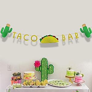 HAKPUOTR Taco Bar Banner with Cactus and Taco, Mexican Theme Birthday/Baby Shower/Bridal Shower/Engagement, Party Decorations, Fiesta Themed Party Taco Bar Décor
