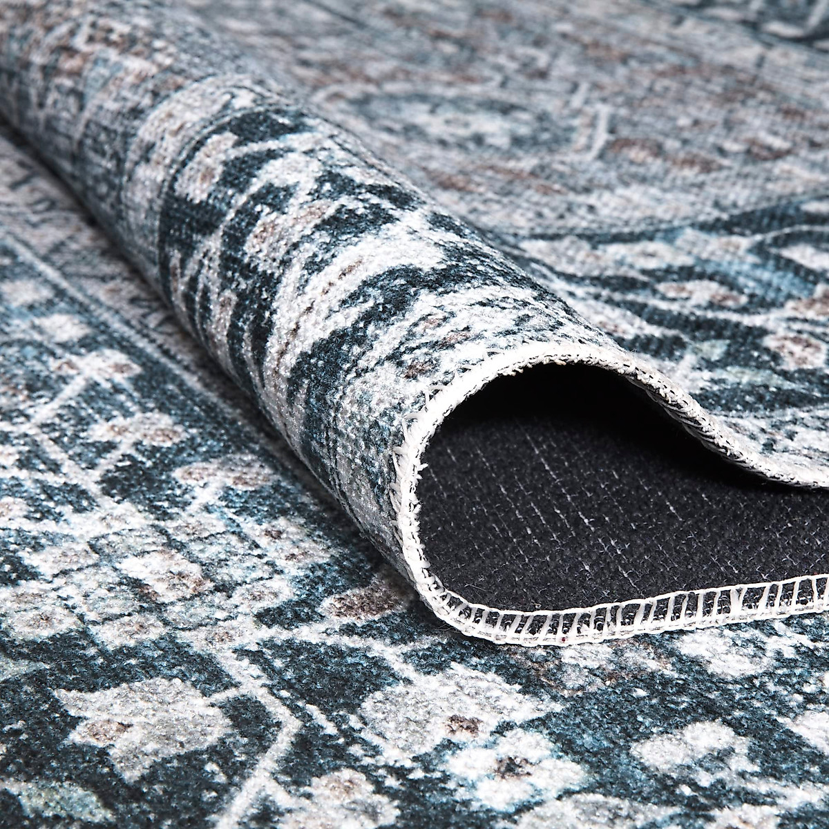 Bloom Rugs Caria Washable Non-Slip 9x12 Rug - Navy Blue Traditional Area Rug for Living Room, Bedroom, Dining Room, and Kitchen - Exact size: 9' x 12'