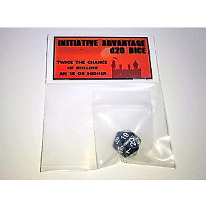 Black with White Numbers d20 Initiative Advantage Die for Role-Playing Games. 20 Sided RPG Dice