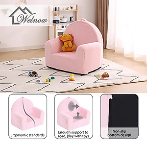 Welnow Kids Sofa Toddler Chair, High Back Children Couch with Side Pockets Kids Armchair with Removable and Washable Cover Carrying Handle Kids Read Sofa for Girl or Boy, Plush Pink
