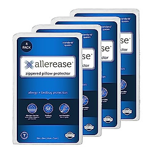 Set of 4 Standard/Queen AllerEase Pillow Protectors - Moisture Wicking, Advanced Allergy Protection - Premium Polyester, Zippered Protectors