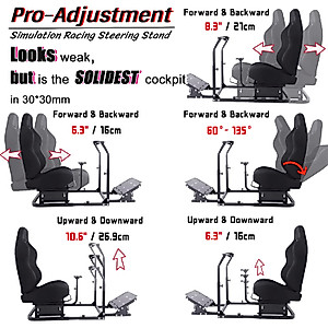 Minneer Simulator Driving Cockpit Frame with Seat Compatible with Logitech G25G27G29G920 Adjustable Racing Wheel Stand Fit for PC/Xbox/PS4 Gaming Steering Stand,Wheel and Pedals Not Include