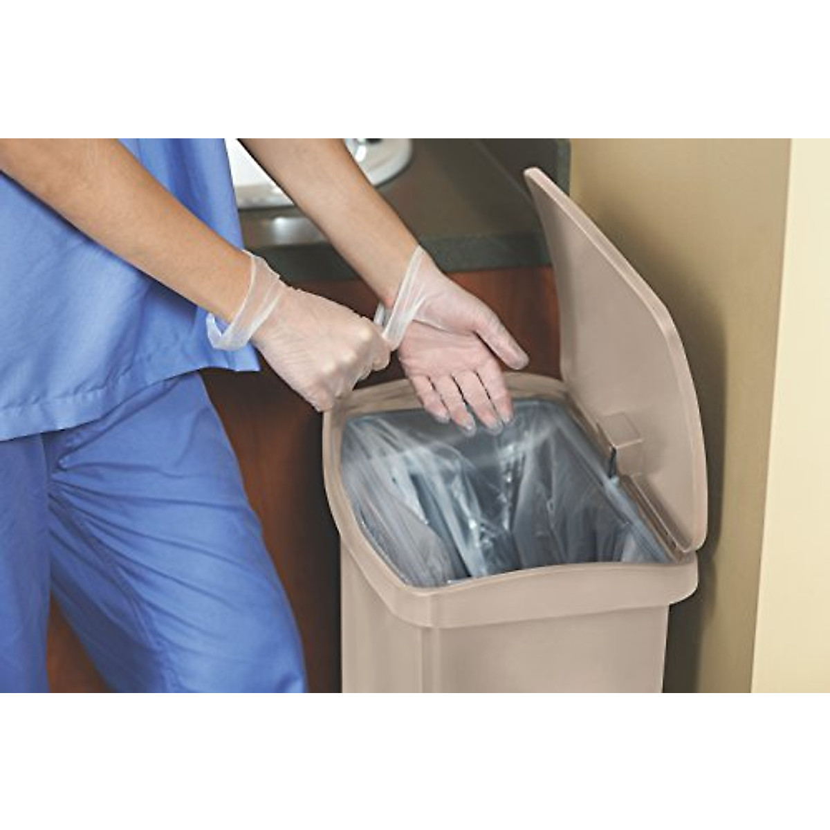 Rubbermaid Commercial Products 1883458 Streamline Slim Step-On Plastic Trash Garbage Can, 13 Gallon, Beige