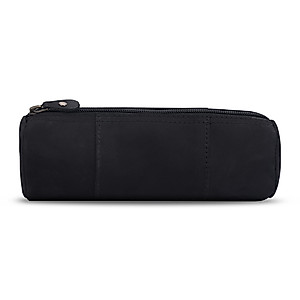 The Antiq Leather Pencil Case, Makeup Pouch, Zipper Pouch for Daily Essentials, Storage Organizer, Cosmetics and Stationary Bag (Black, 8 * 2.5 Inches)