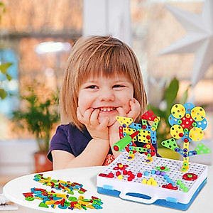 Haifeng 237 Pieces Creative Mosaic Toy Drill Puzzle Set for Kids, STEM Learning Educational Toys, Drill and Screwdriver Engineering Building Kit for Boys and Girls Ages 3 4 5 6 7 8 9 10 Year Old