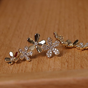 Sonateomber Small Flower Drop Dangle Earrings for Women, Cute Sparkly Rhinestone Zirconia CZ Gold Cascading Daisy Floral Earrings Piercing Hypoallergenic Stud Fashion Jewelry Gift