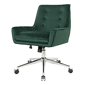 OSP Home Furnishings Quinn Mid-Century Style Plush Office Chair with Back Button Tufting and Chrome Finish Steel Base, Emerald Green Velvet