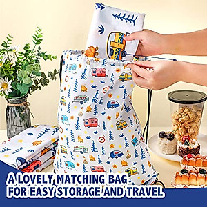 Camping Tablecloth with Picnic Bench Covers, Picnic Table Cover Fits 4ft to 7ft Picnic Tables, Washable Reusable Polyester Table Cloth for Camping Table Included Storage Bag and Clip (Cute Style)