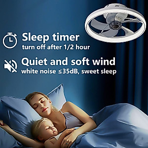 LMiSQ Modern Ceiling Fans with Lights Remote Control,20in White Smart Ceiling Fan Reversible Timing 6 Speeds Low Profile Dimmable LED Fan Light Flush Mount for Bedroom Kitchen Living room