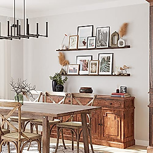 Rustic State Ted Wall Mount Extra Long Narrow Picture Ledge Photo Frame Display - 60 Inch Floating Wood Shelf for Living Room Office Kitchen Bedroom Bathroom - Torched Brown - Set of 2