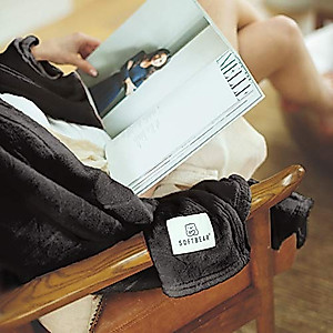 SOFTBEAR Black Throw Blanket Flannel Fleece Semi-Circular Pattern, Soft, Fluffy, Plush and Warm Blanket for Bed, Couch, Sofa, Camping