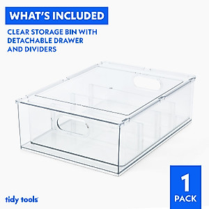 Tidy Tools Clear Plastic Storage Bin with Pull-Out Drawer, Stackable Food Storage Container for Pantry Organization and Kitchen