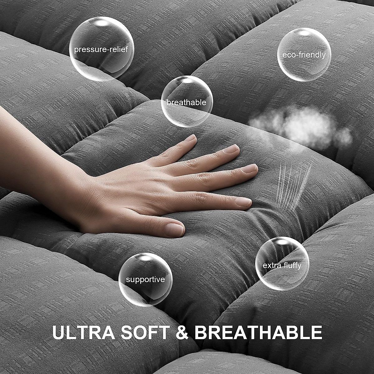 Extra Thick Queen Mattress Topper, Breathable Ultra Soft 1300 GSM Down Alternative Filled Fitted Mattress Protector 8-21" Deep Pocket, Comfort Support Back Mattress Pad Cover (60x80 in,Grey)