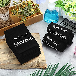 12 Pieces Cotton Makeup Towels Black 13x13 Inches Makeup Washclothes for Face Reusable Makeup Remover Towels Facial Cleansing Wash Cloths Women Face Towel Absorbent Cosmetic Towel (Cute Style)