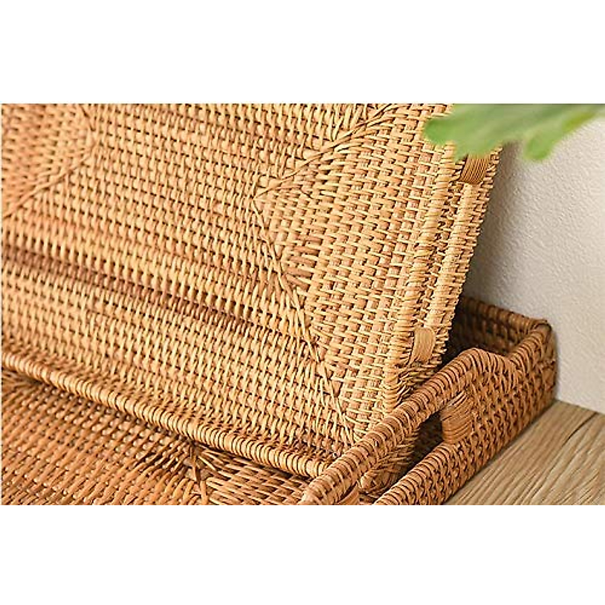 Hand-Woven Rattan Serving Tray with Handles for Breakfast, Drinks, Snack for Dining/Coffee Table (17 inch (43 cm), Rectangular)