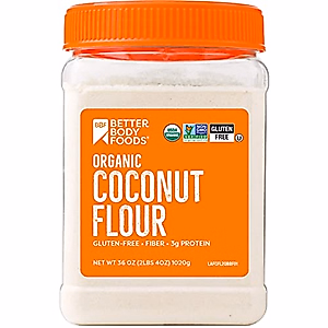 BetterBody Foods Organic Coconut Flour 2.25 Pound Jar, Naturally Gluten-Free White Flour Alternative with a Slight Coconut Taste and Aroma, 23% Dietary Fiber per Serving