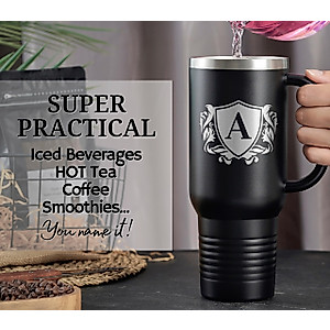 Onebttl Personalized 40 oz Tumbler with Handle and Straw, Monogrammed Travel Cup for Men, Custom Coffee Mugs, Unique Birthday Christmas Gifts for Men Who Have Everything, A
