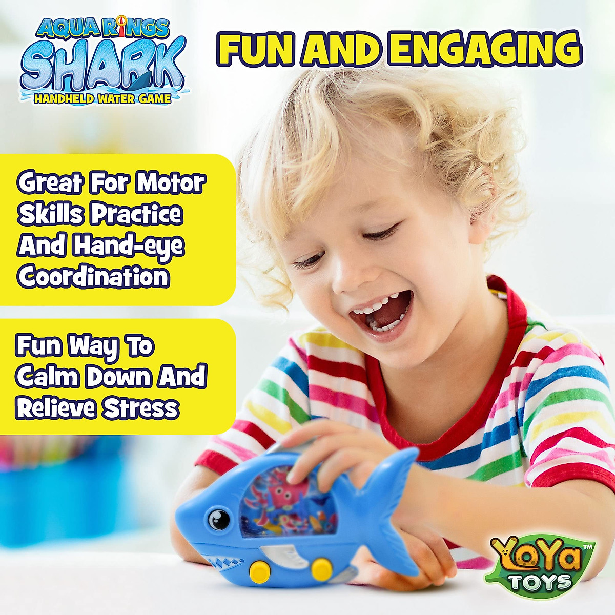 YoYa Toys Aqua Rings Shark Handheld Game for Kids - Retro Toys and Nostalgic Car Activities for Kids - Portable Road Trip Toys and Calming Travel Games - Great Shark Toys Gift and Party Favors